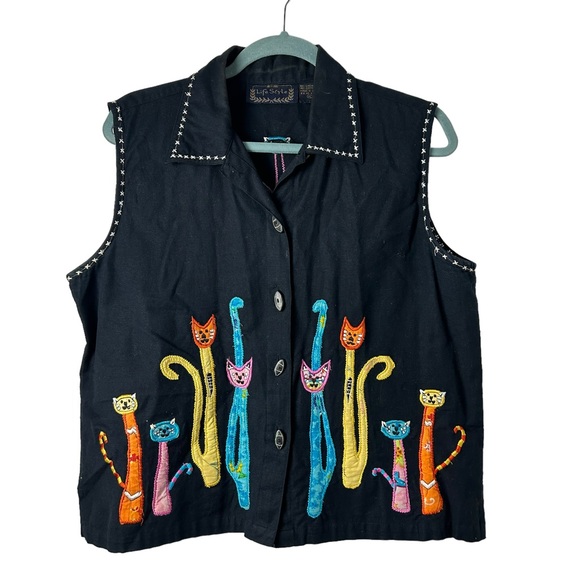 Lifestyle | Tops | Vintage Lifestyle Linen Cotton Embroidered Cat Vest ...